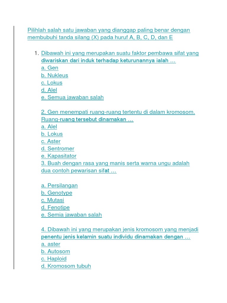 20 Contoh Soal Pewarisan Sifat Pada Makhluk Hidup | PDF | Sains & Matematika