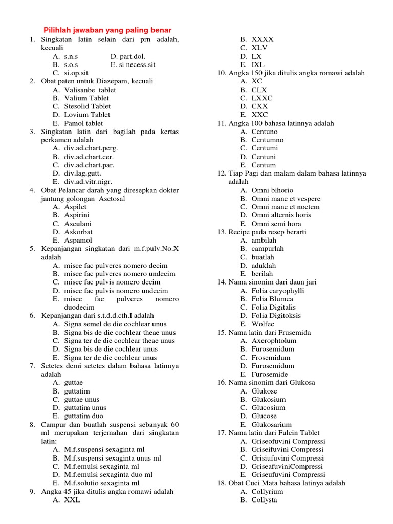 Soal Singkatan dan Obat Latin | PDF