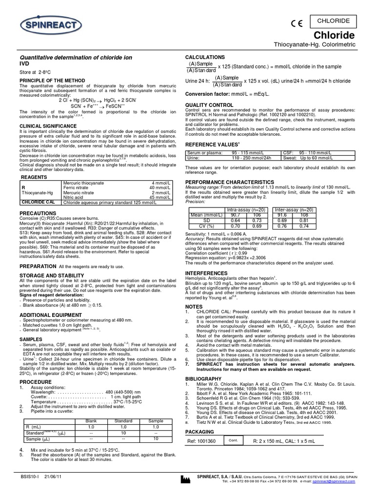 Colorimetric Chloride Ion Test Kit | PDF | Chloride | Chemistry