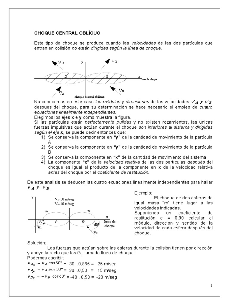 Choque Central Oblícuo: Análisis y Ejemplo | PDF | Enseñanza de ...