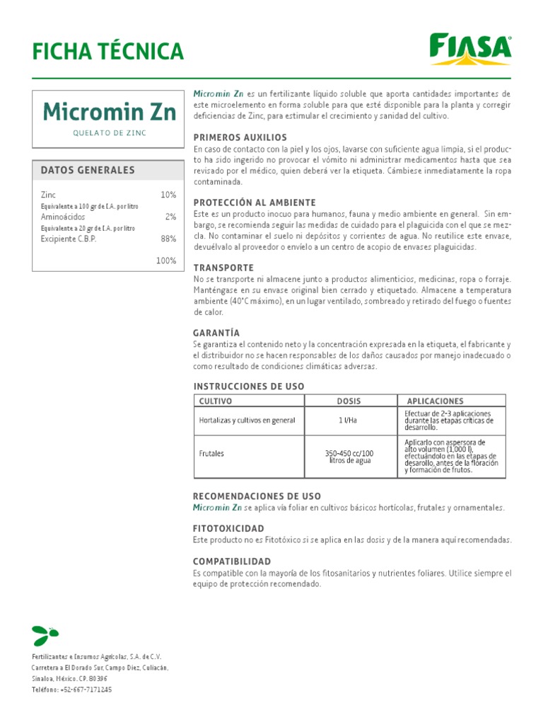 Ficha Tecnica Micromin ZN | PDF | Fertilizante | Pesticida