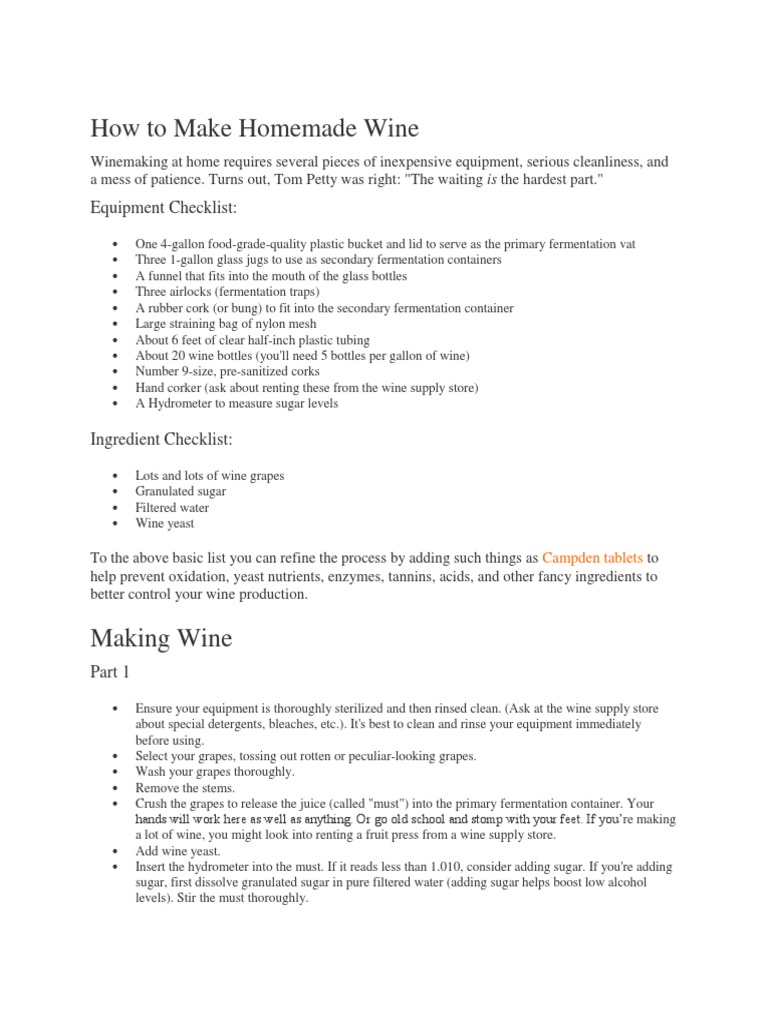 Homemade Wine Making Guide | PDF | Fermentation In Winemaking | Winemaking