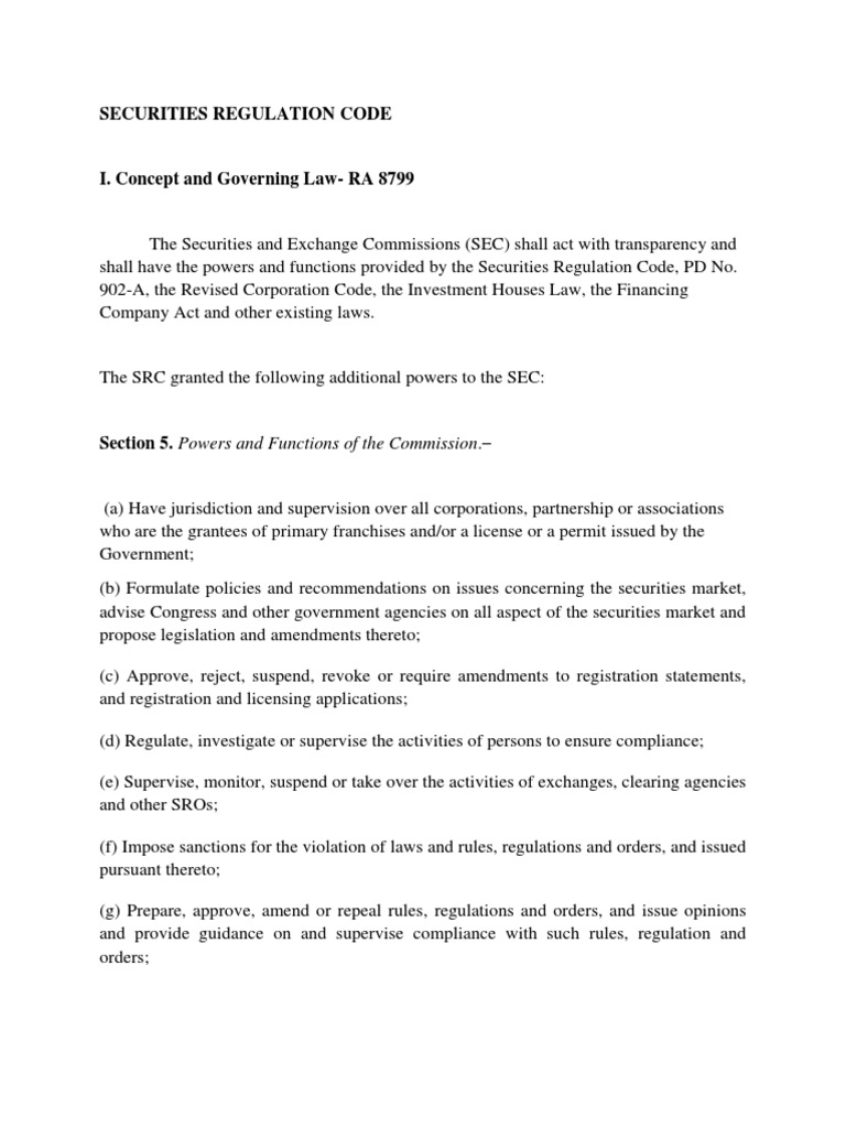 Securities Regulation Code | PDF | Insider Trading | Securities (Finance)