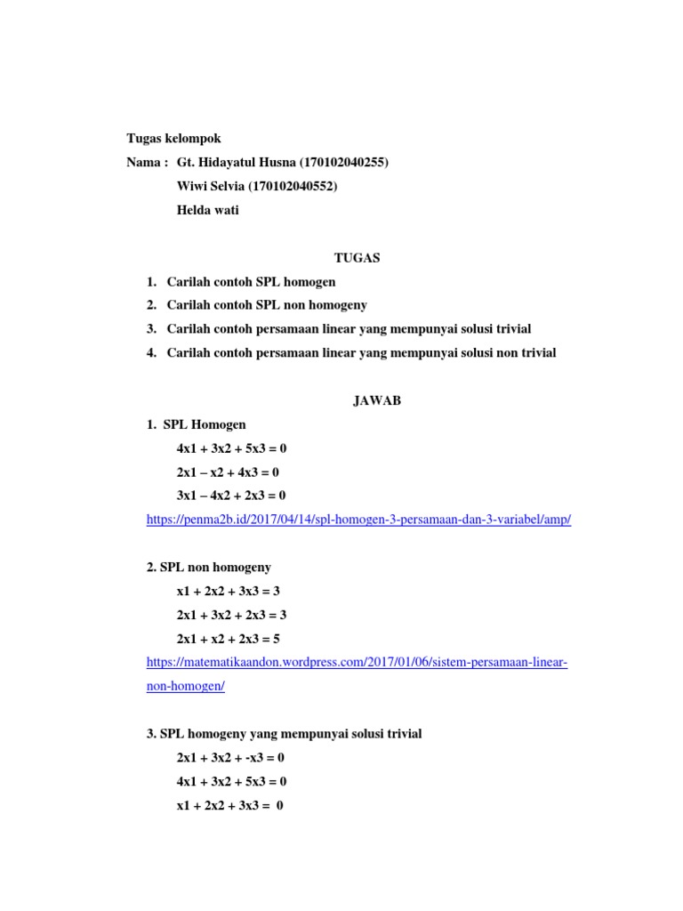 Contoh SPL dan Solusi Trivial | PDF | Metode & Bahan Ajar