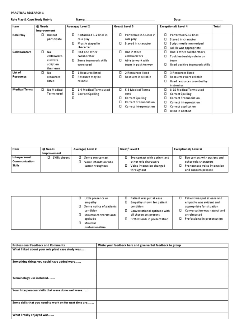 ROLE PLAYING Rubric | PDF | Employment | Human Communication