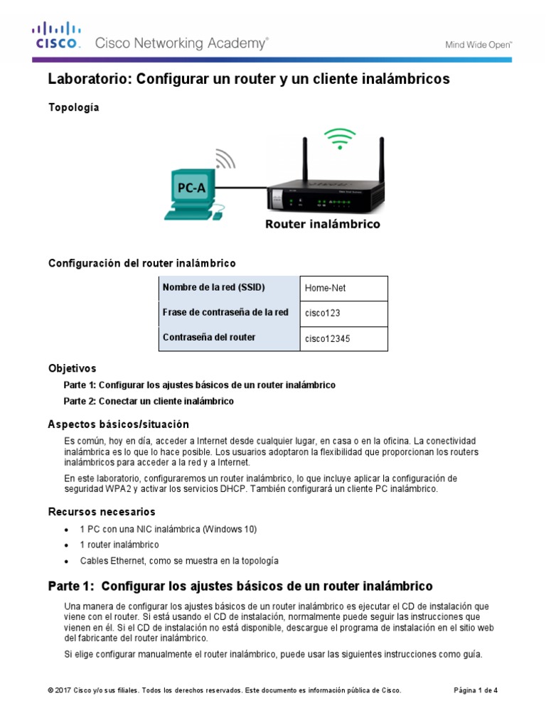 6.3.1.4 Lab - Configuring A Wireless Router and Client | PDF | Enrutador (Computación ...