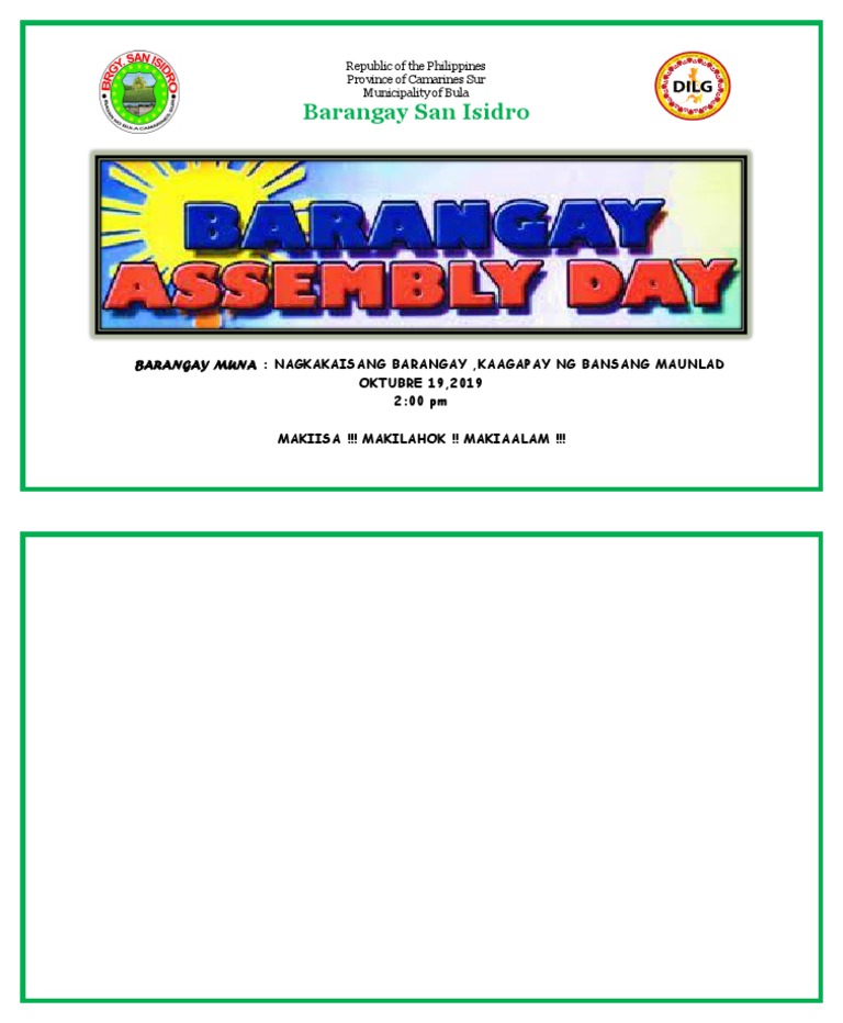 Barangay Assembly October 2019 Tarpauline Design