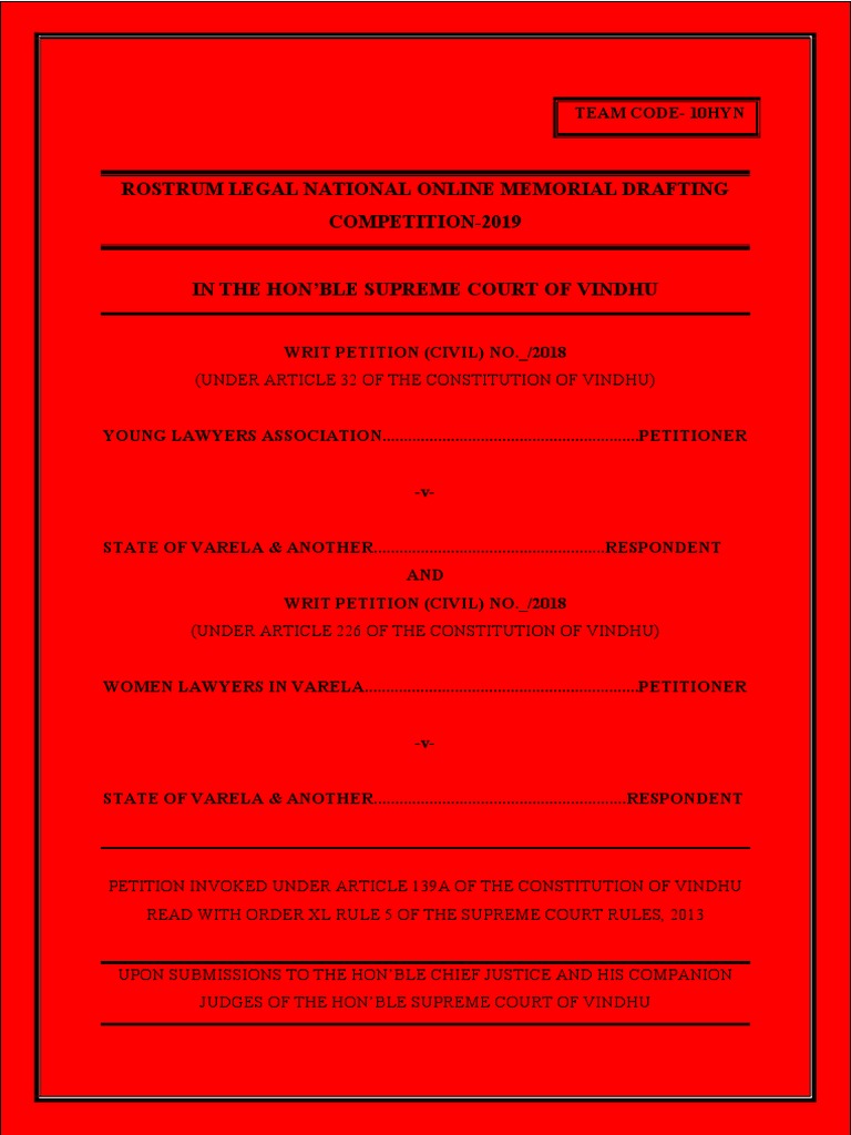 Rostrum Legal Winning Memorial | PDF | Writ | Supreme Courts