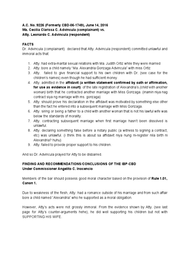 Dr. Advincula vs. Atty. Advincula | PDF | Affidavit | Social Institutions