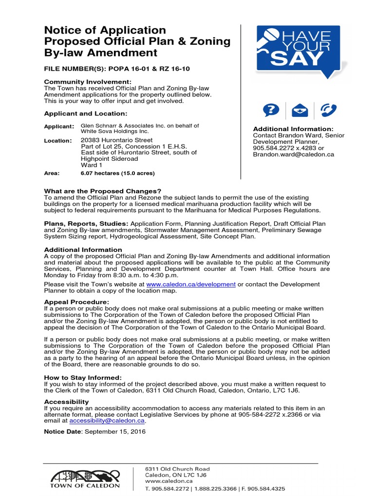 Notice of Application Proposed Official Plan & Zoning By-Law Amendment ...