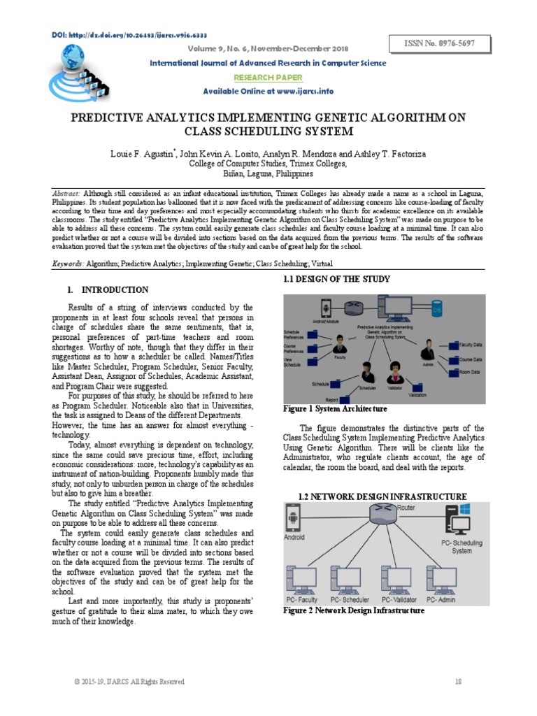 Predictive Analytics Implementing Genetic Algorithm On Class Scheduling System Pdf Analytics