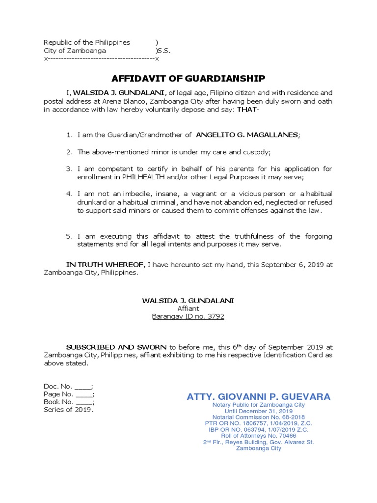 Sample Affidavit of Guardianship | PDF