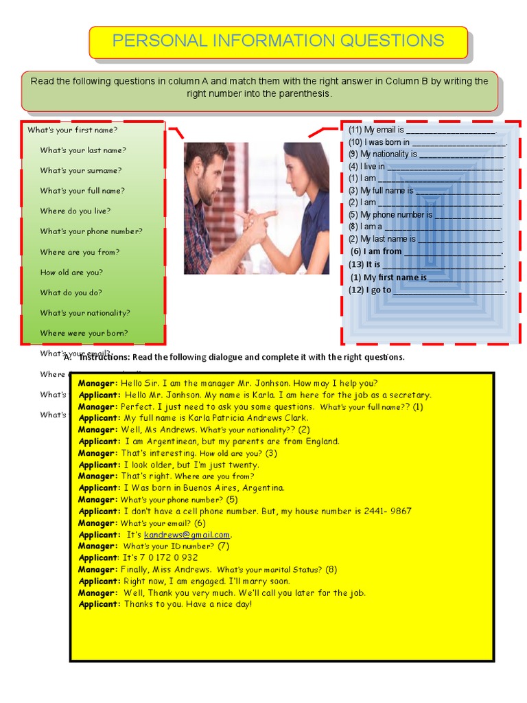 Personal Information Interview Questions | PDF