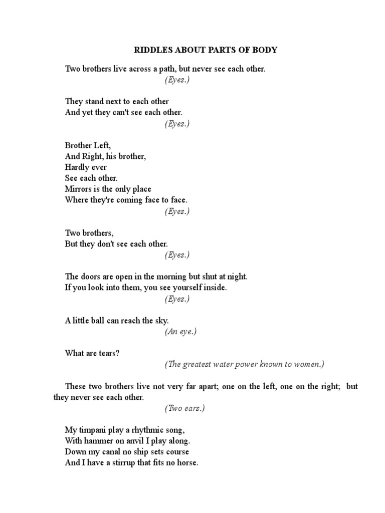 Riddles About Parts of Body | PDF