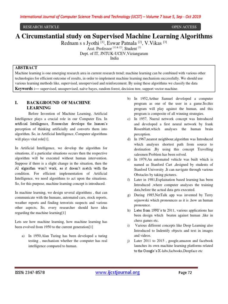 (IJCST-V7I5P8) :rednam S S Jyothi, Eswar Patnala, V.Vikas | PDF | Machine Learning | Statistical ...