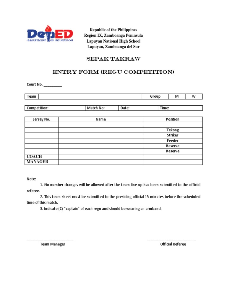 Sepak Takraw Entry Form | PDF