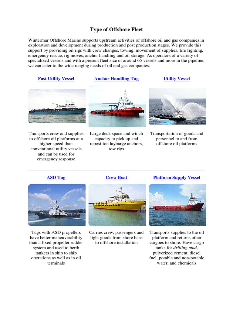 Type of Offshore Fleet | PDF | Ships | Offshore Drilling