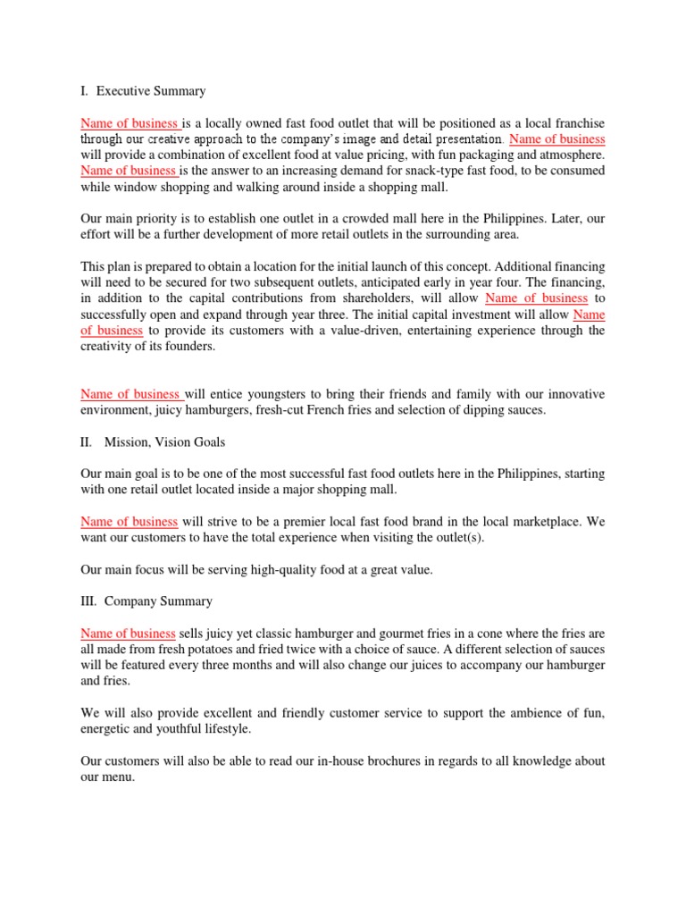 Business Plan Entrep Integration | PDF | Fast Food | Retail