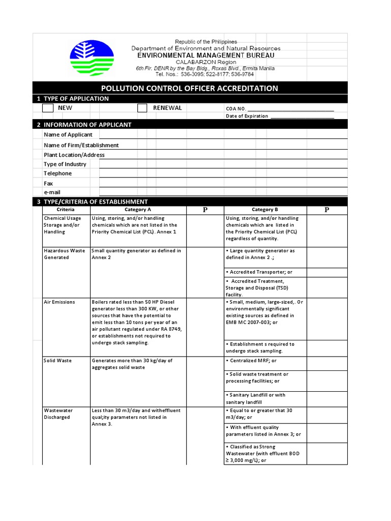 Pollution Control Officer Application Form | PDF | Municipal Solid ...