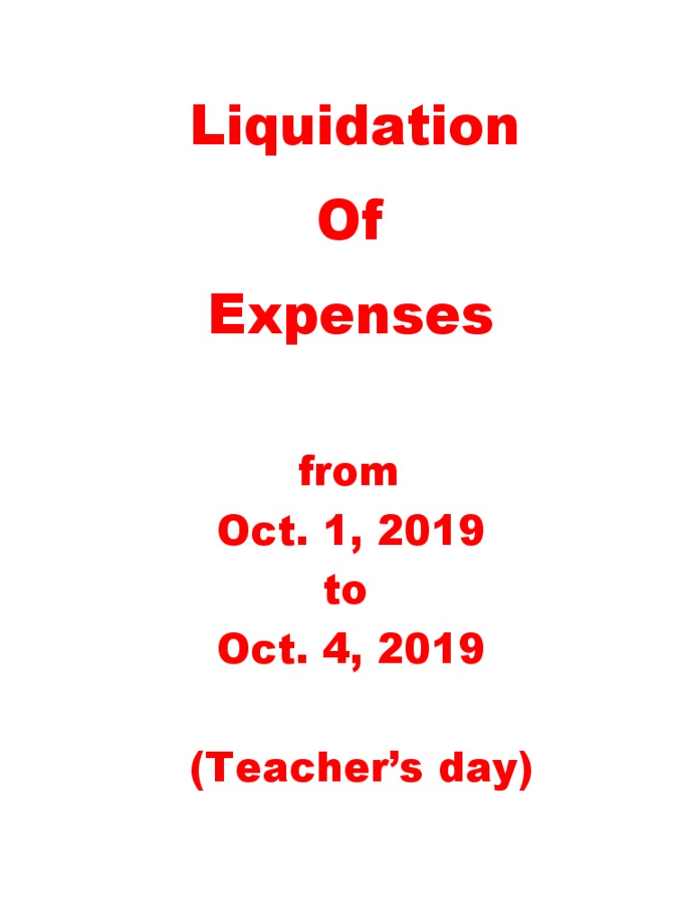 Liquidation of Expenses: From Oct. 1, 2019 To Oct. 4, 2019 (Teacher's ...