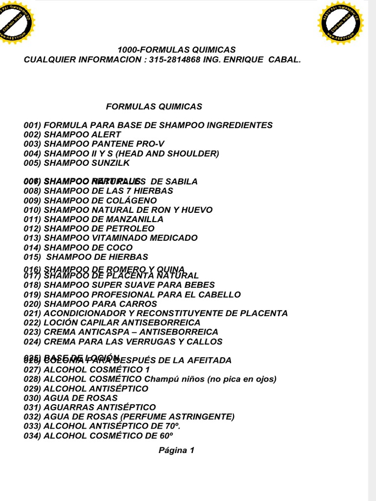 1000 Formulas Quimicas | PDF | Productos cosméticos | Jabón