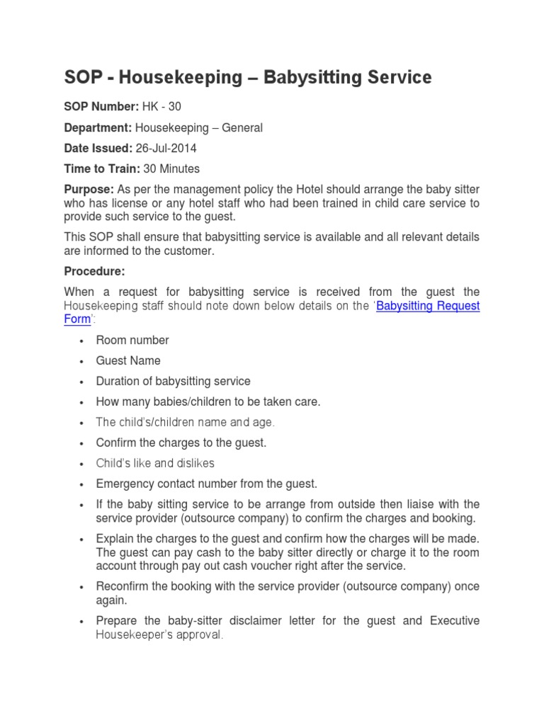 Sop Housekeeping | PDF | Bed | Sink