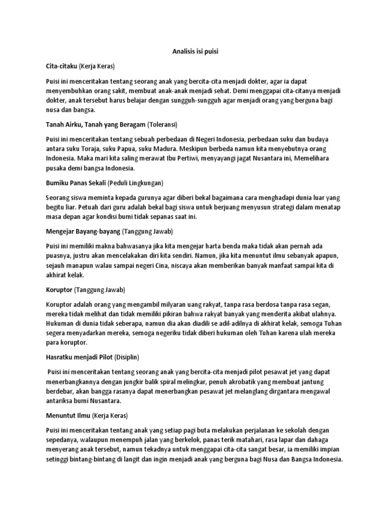 Analisis Isi Puisi | PDF | Dewasa Muda