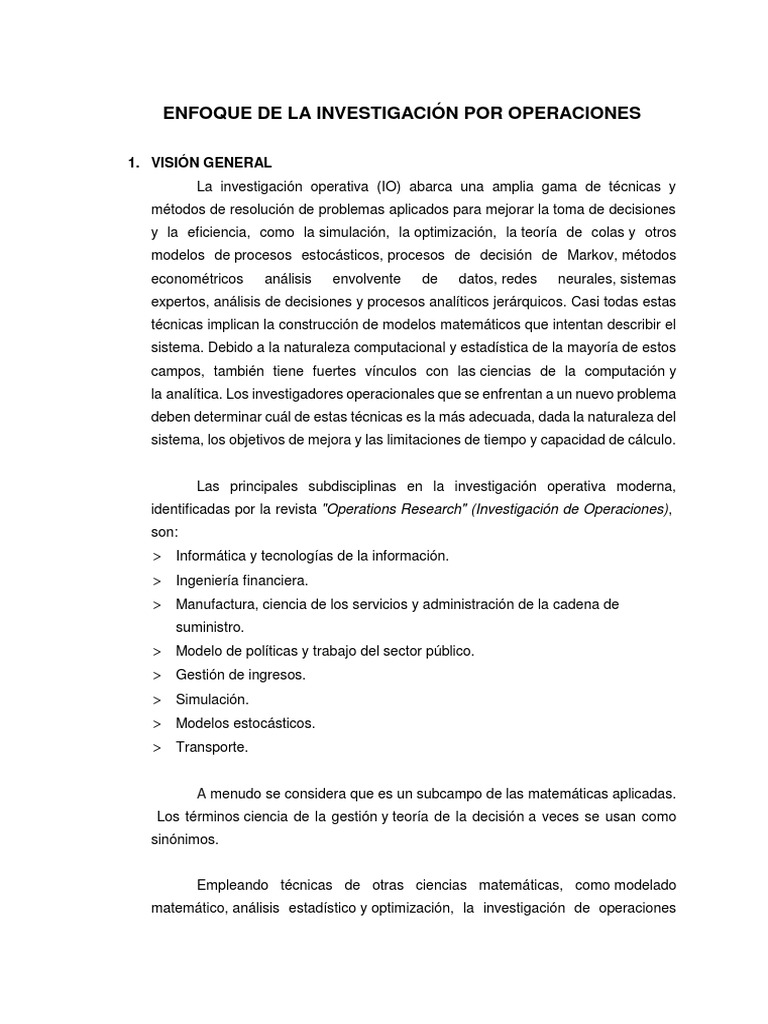 Enfoque de La Investigación Por Operaciones | PDF | Optimización ...