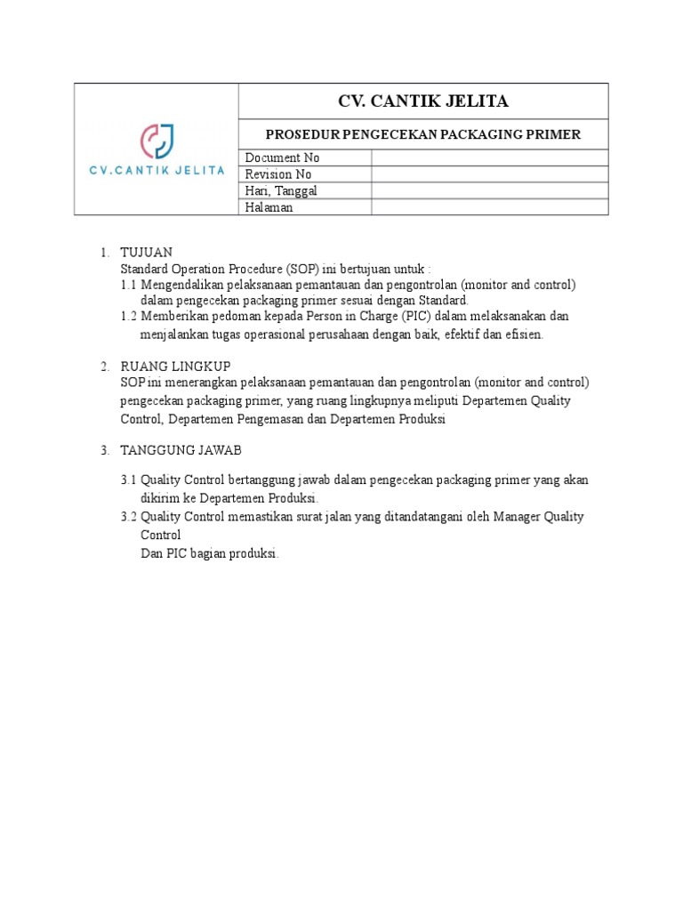 SOP Pengecekan Packaging Primer | PDF