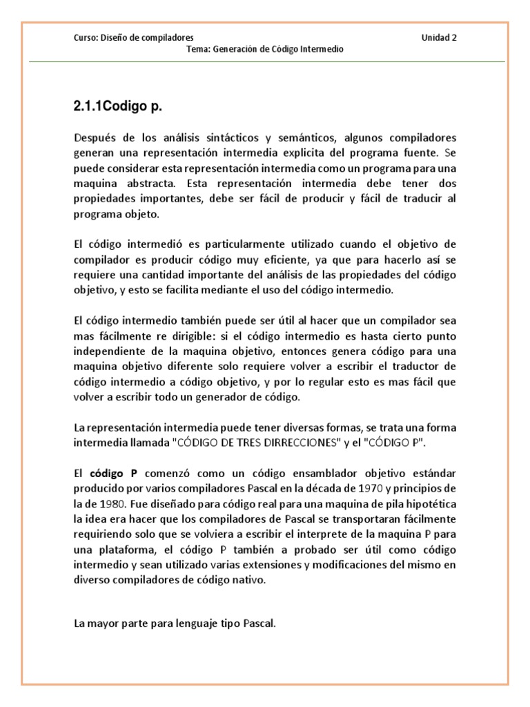 Generación código intermedio P | PDF | Compilador | Programa de computadora
