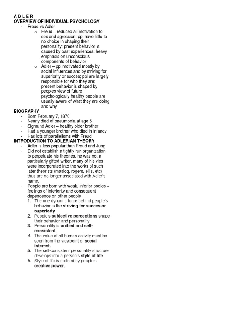 Adler Overview of Individual Psychology: People's Subjective ...