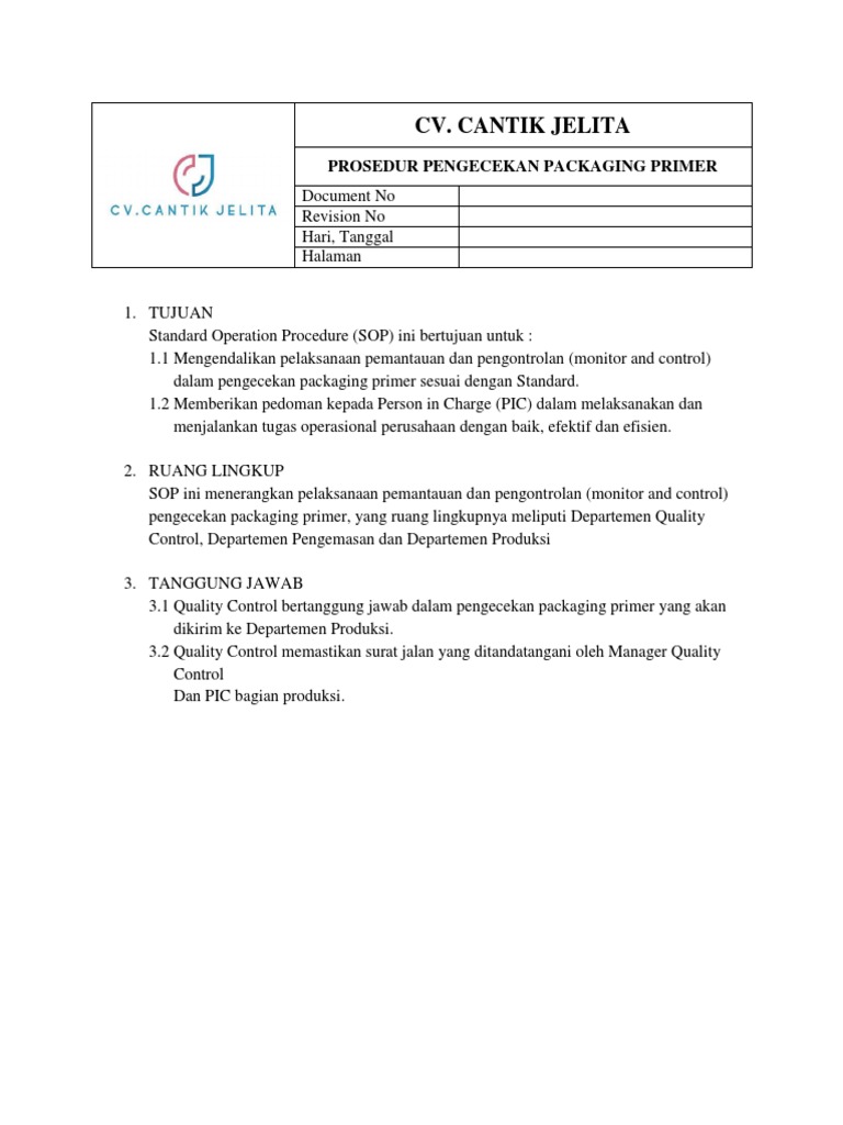 SOP Pengecekan Packaging Primer | PDF
