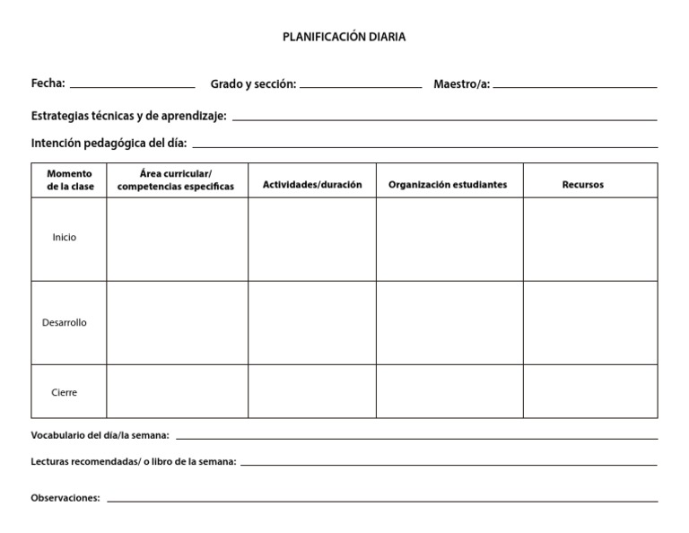 Hojas De Planificación Diaria Imprimibles Plan Diario