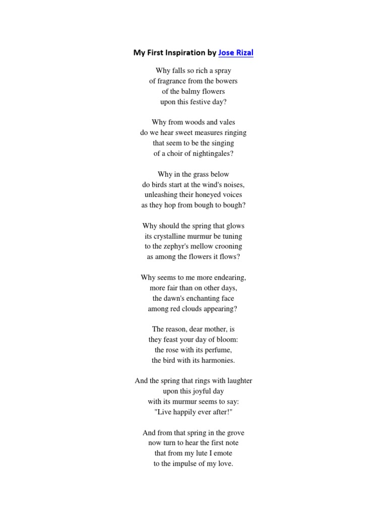 My First Inspiration By: Jose Rizal | PDF