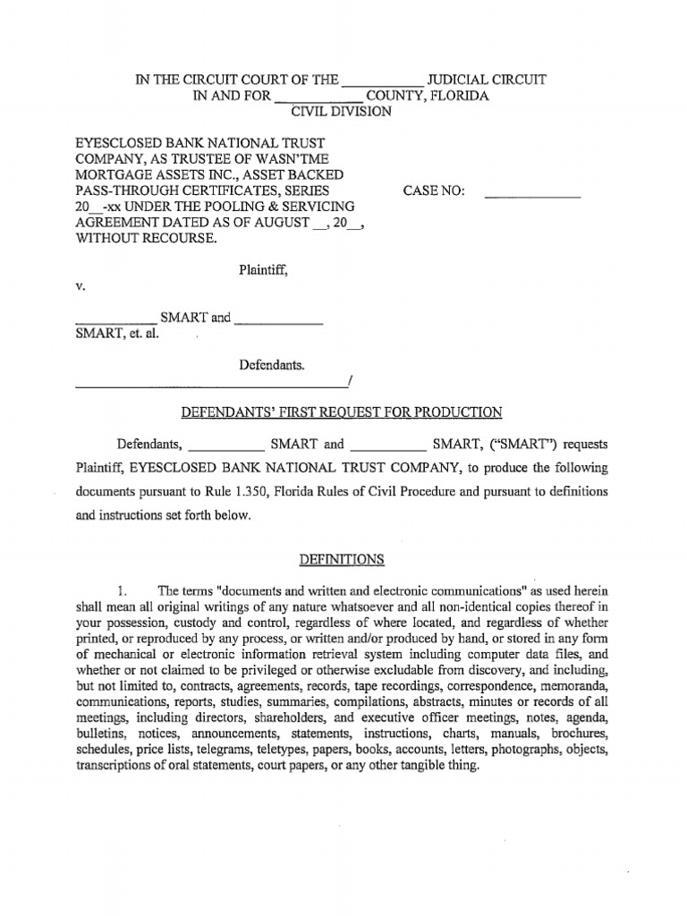 Defendants' First Request for Production of Documents in Foreclosure ...