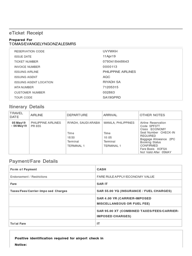 Eticket Receipt: Tomas/Evangelyngonzalesmrs | PDF | Airlines | Services ...