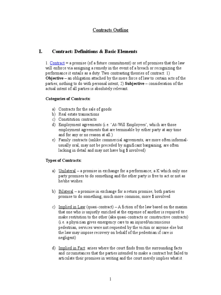 Contracts Outline | PDF | Offer And Acceptance | Consideration