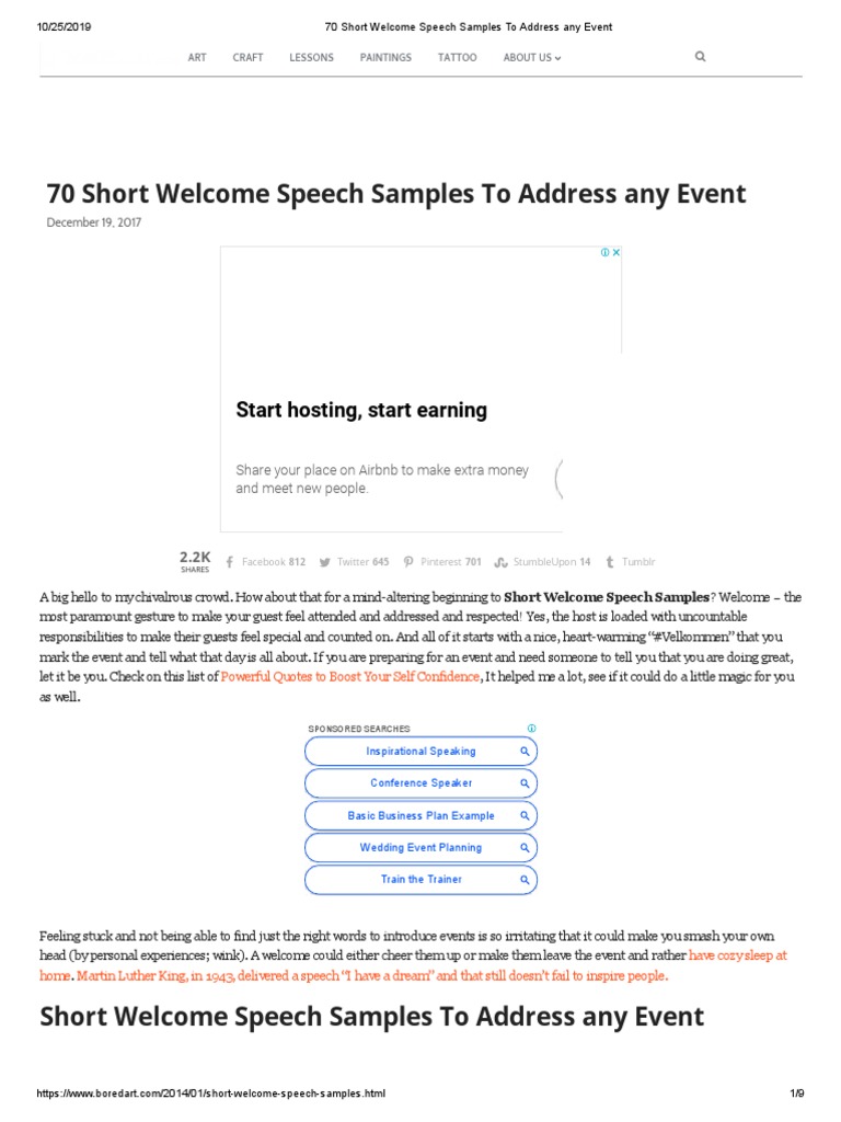 70 Short Welcome Speech Samples To Address Any Event | PDF | Wedding