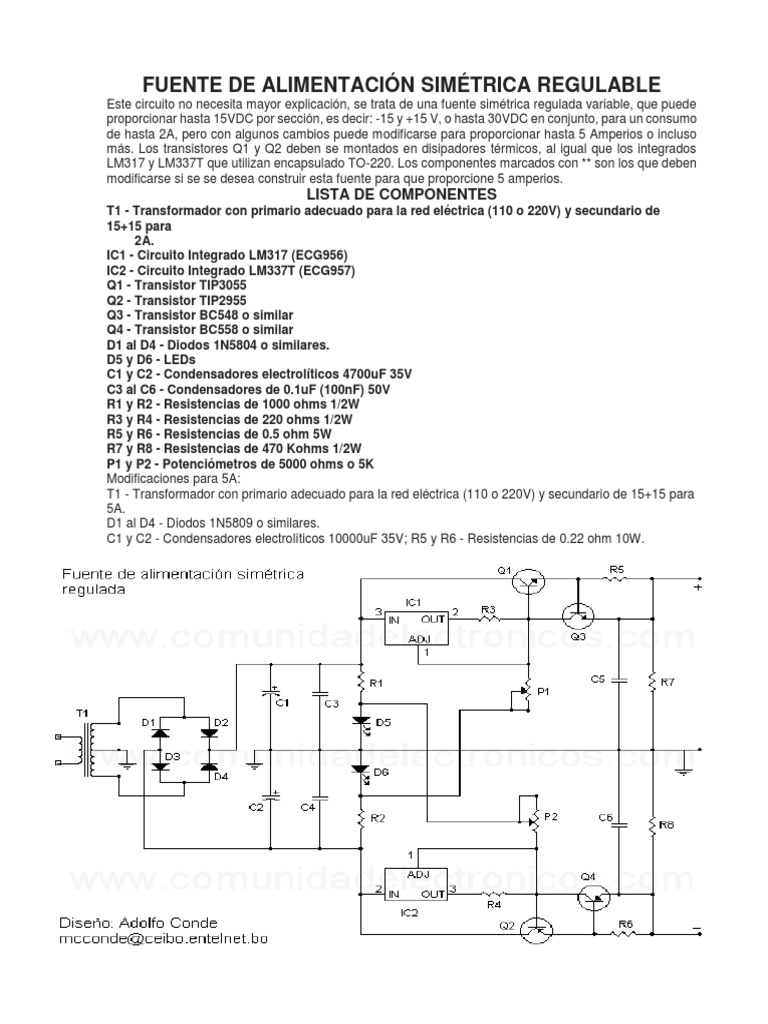 Fuentes de Alimentacion Simetrica Regulable | PDF