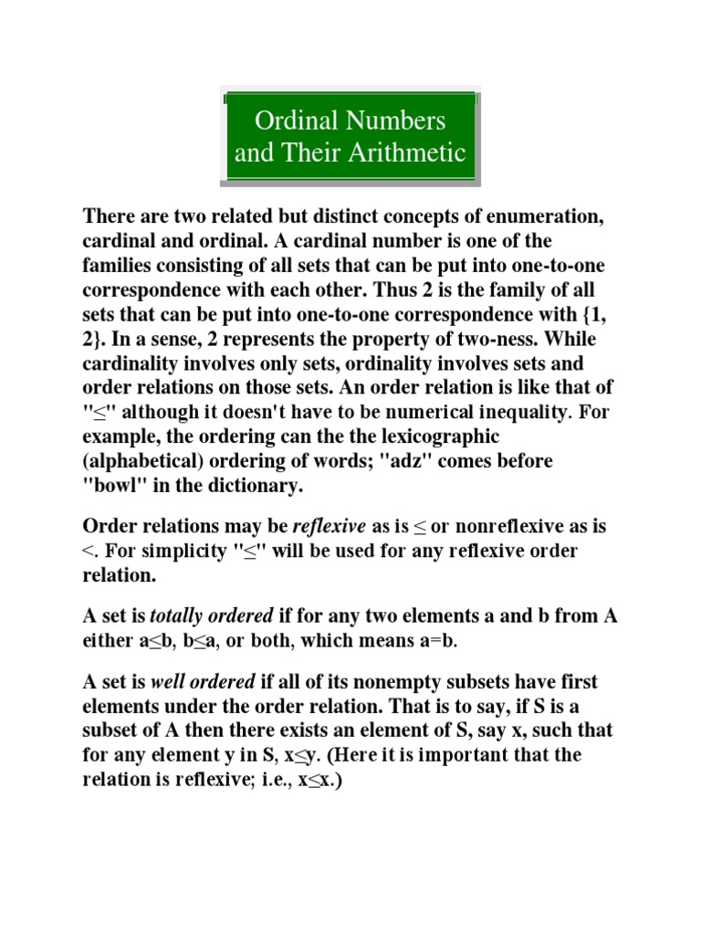 Ordinal Numbers and Their Arithmetic | PDF | Set (Mathematics ...