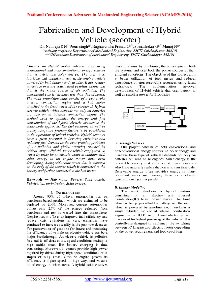 Design and Fabrication of Hybrid Vehicle | PDF | Hybrid Vehicle ...