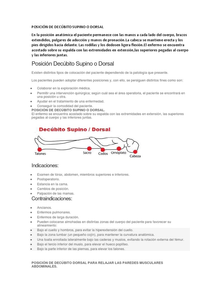 Posición De Decúbito Supino O Dorsal Pdf Términos Anatómicos De