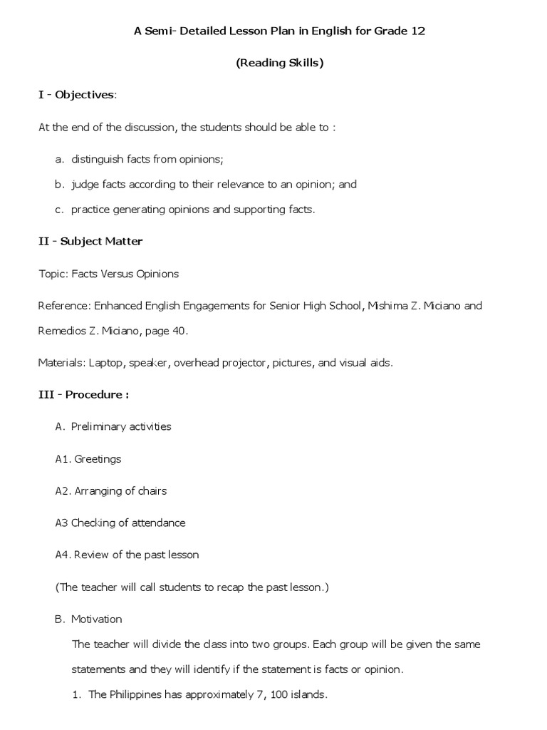 Lesson Plan For Grade 12 | Download Free PDF | Opinion | Lesson Plan