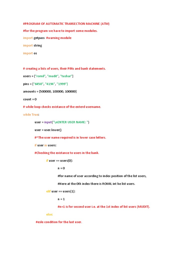 Atm Python Code Pdf Personal Identification Number Computer Programming 