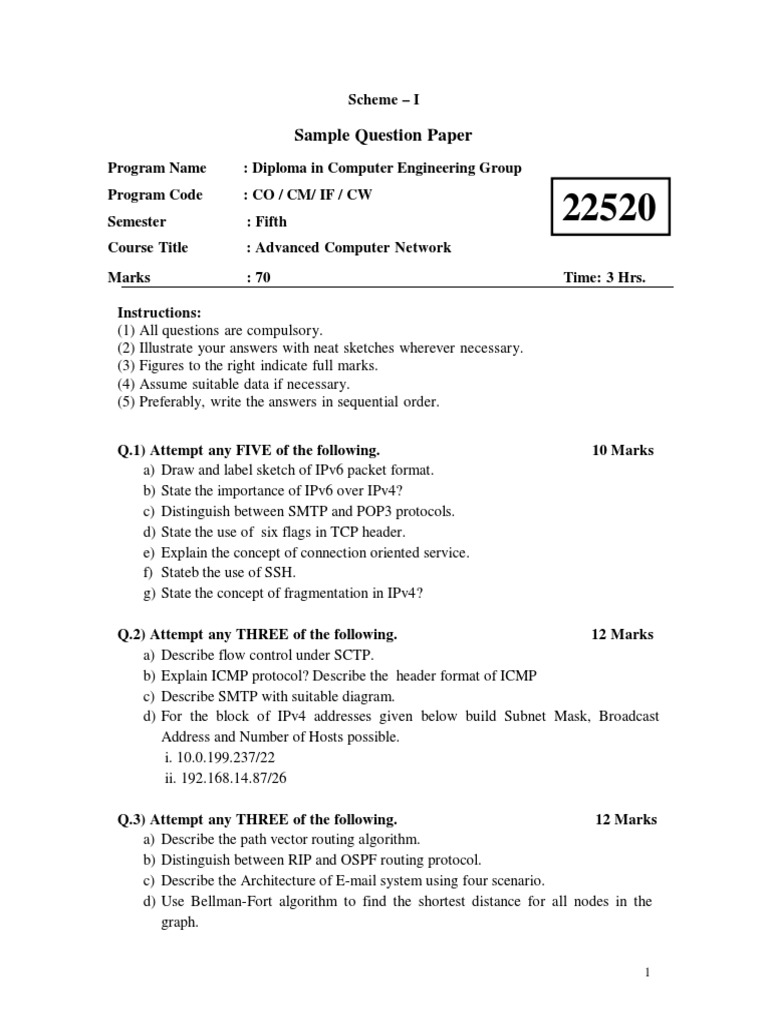 Advanced Computer Network Sample Question Paper | PDF | Ip Address | I Pv6