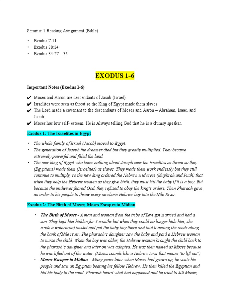 Exodus 1 - 34 Summary | PDF | Book Of Exodus | Aaron