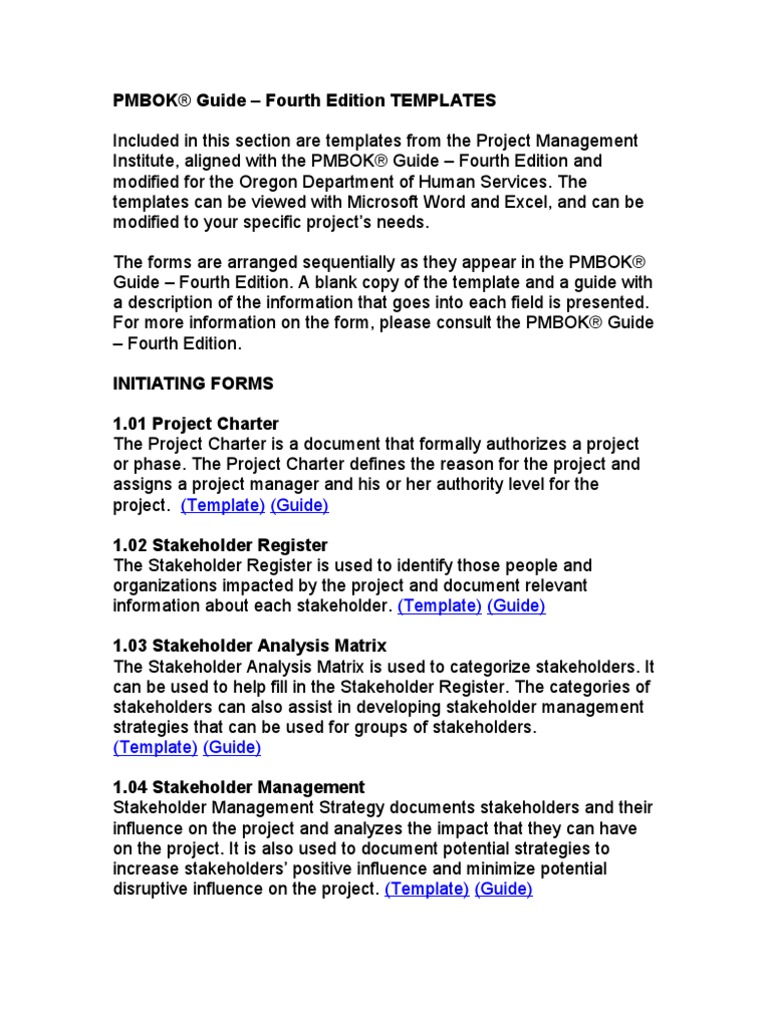 Pcoe Pmbok 4th Edition Templates | PDF | Project Management | Risk ...