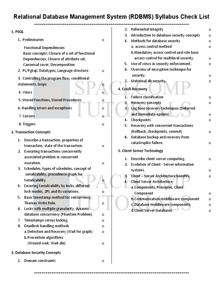 SY BCS Relational Database Management System (RDBMS) Syllabus Check List-Min PDF | PDF ...