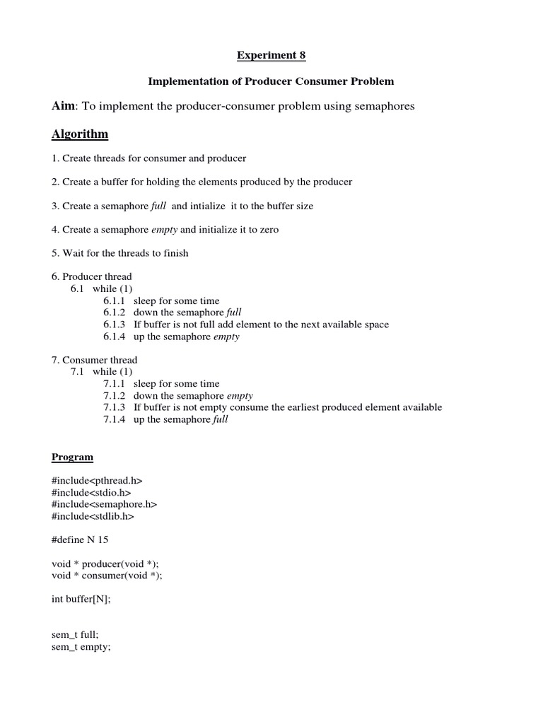 Expt 8 Producer Consumer | PDF | Computer Science | Information Technology Management