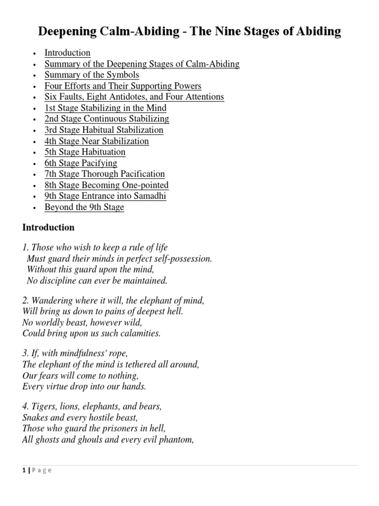 Calm-Abiding - The Nine Stages of Abiding | PDF | Vipassanā | Meditation